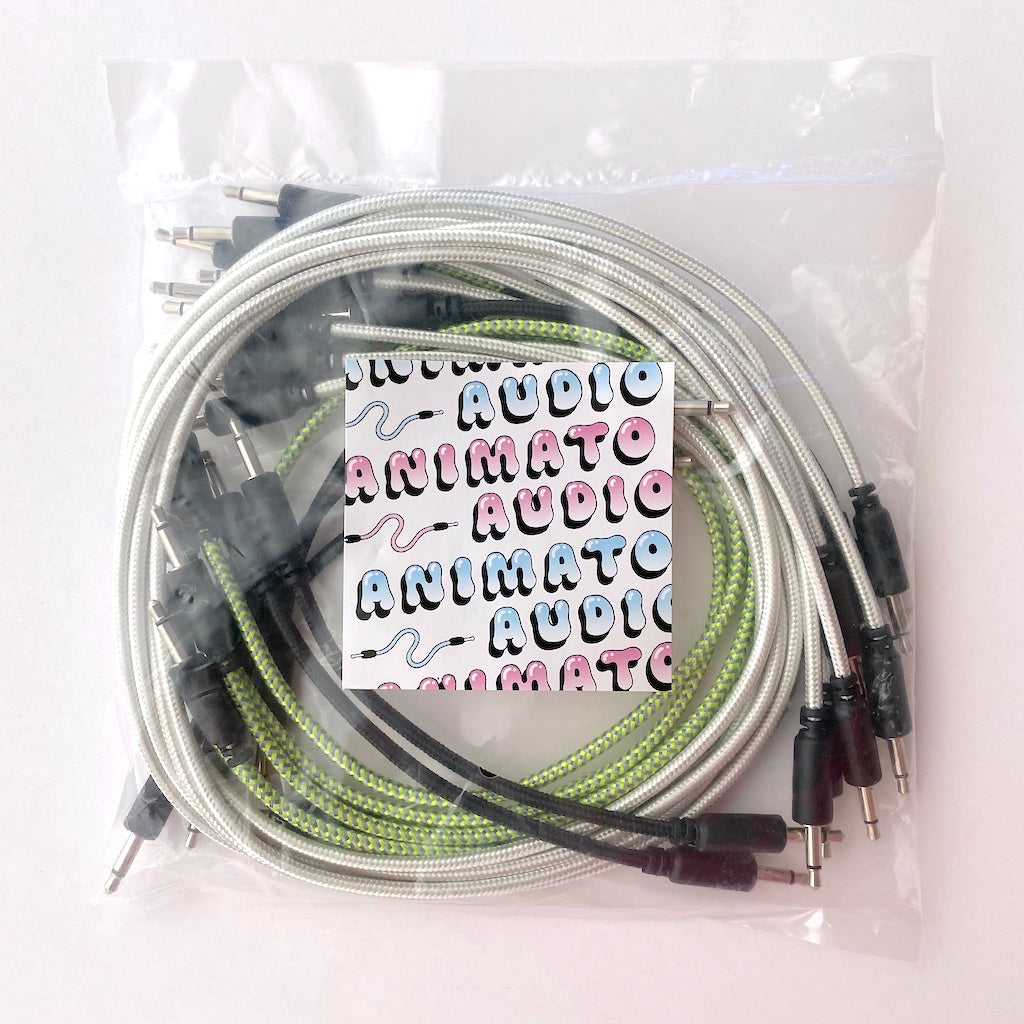 Animato Audio Braided Patch Cables (Set of 15 in black 10 cm, green 30